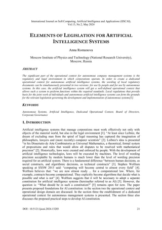 ELEMENTS OF LEGISLATION FOR ARTIFICIAL INTELLIGENCE SYSTEMS | PDF