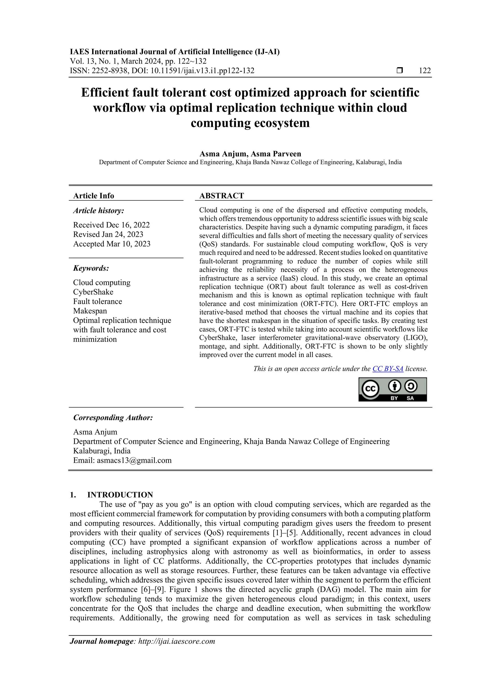 Efficient Fault Tolerant Cost Optimized Approach For Scientific Workflow Via Optimal Replication 