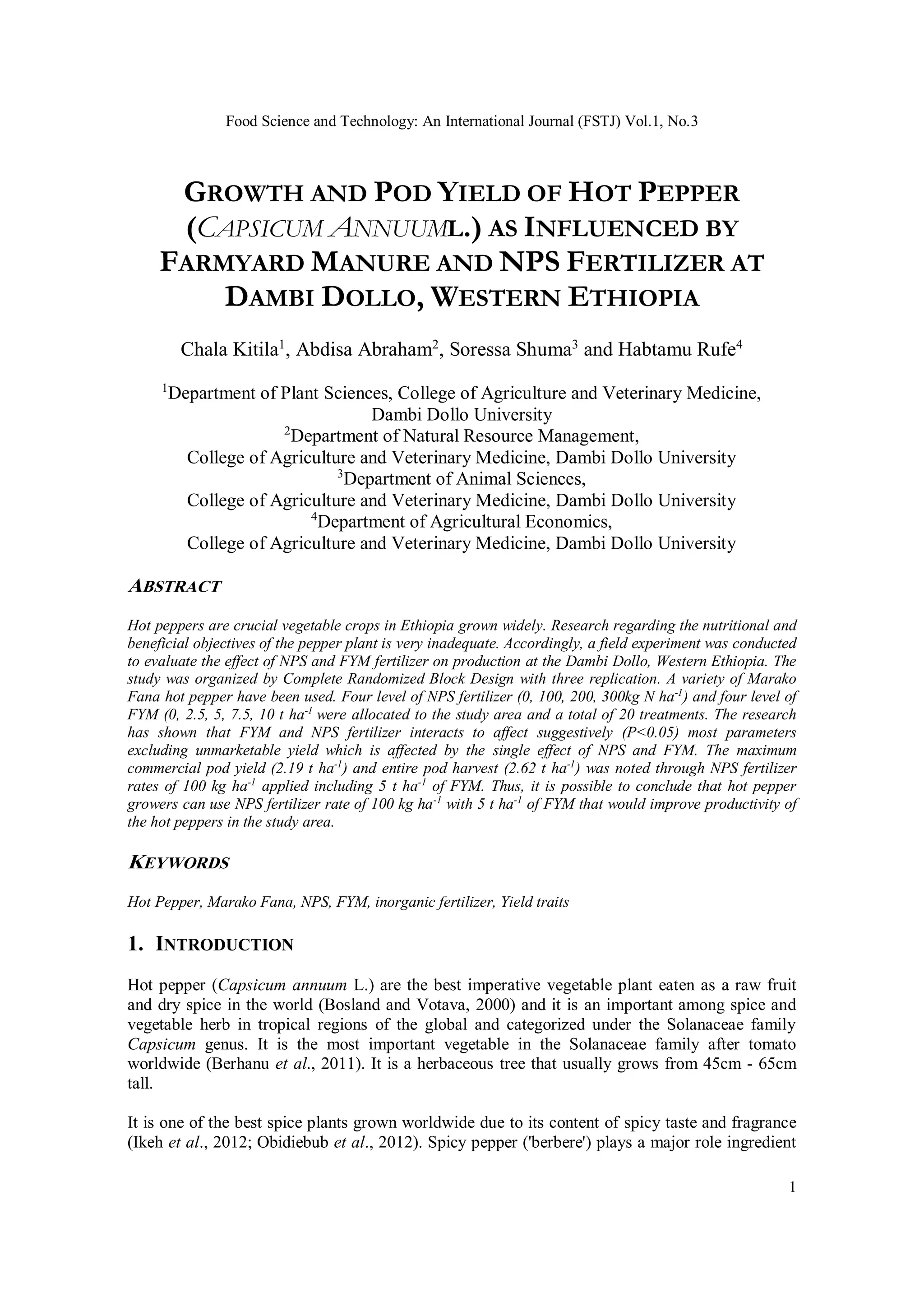 GROWTH AND POD YIELD OF HOT PEPPER (CAPSICUM ANNUUML.) AS INFLUENCED BY ...