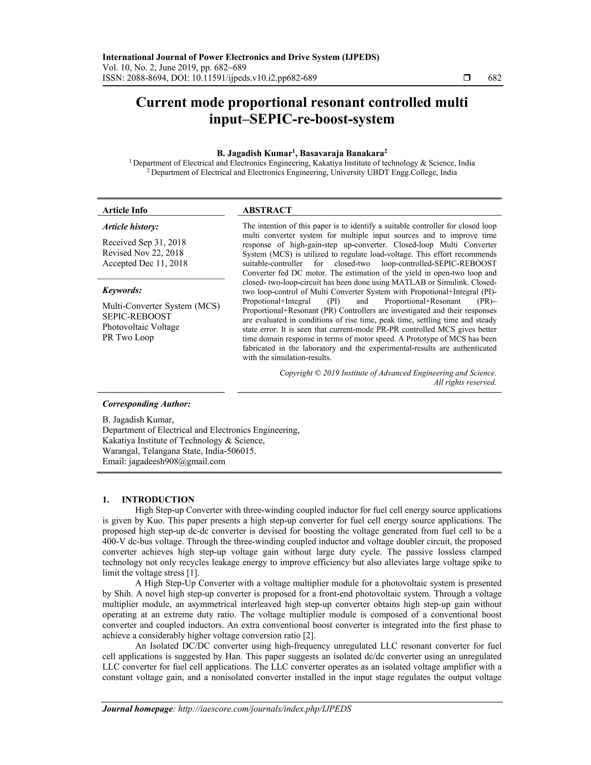 Current mode proportional resonant controlled multi input–SEPIC-re ...
