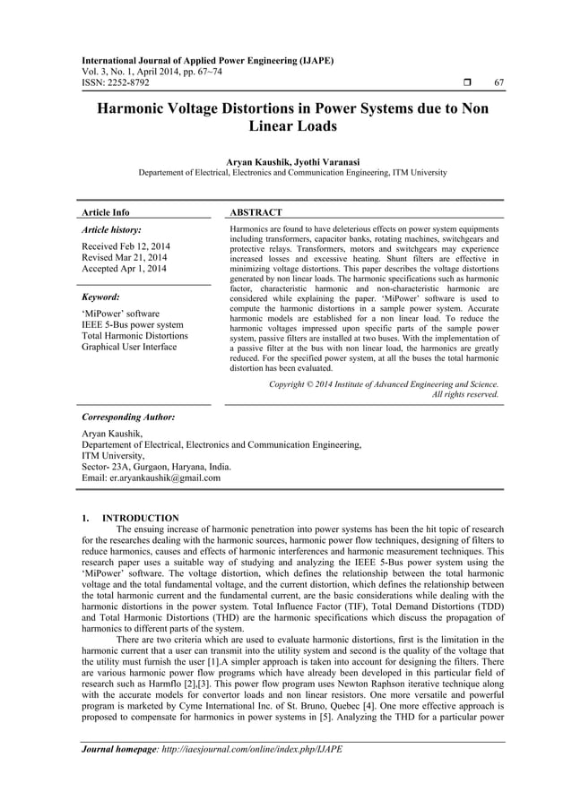 Harmonic Voltage Distortions in Power Systems Due to Non Linear Loads | PDF