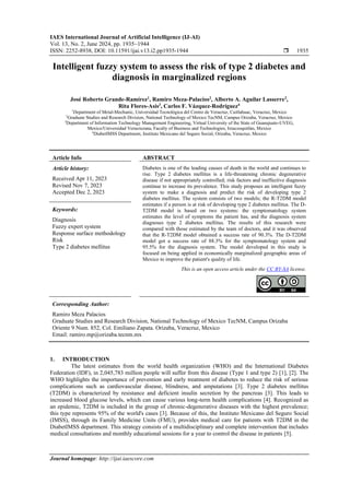 Intelligent fuzzy system to assess the risk of type 2 diabetes and ...