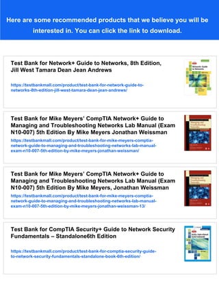 Test Bank for Network Guide to Networks 8th Edition by West | PDF