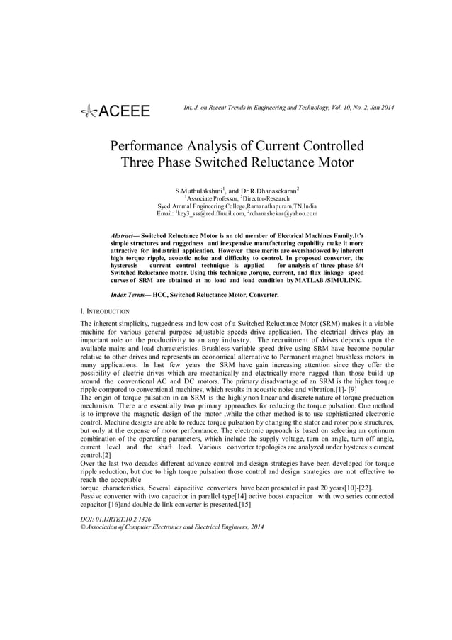 Performance Analysis of Current Controlled Three Phase Switched Reluctance Motor | PDF