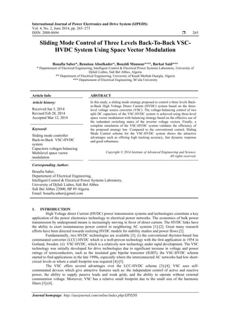 Sliding Mode Control of Three Levels Back-To-Back VSC- HVDC System Using Space Vector Modulation ...