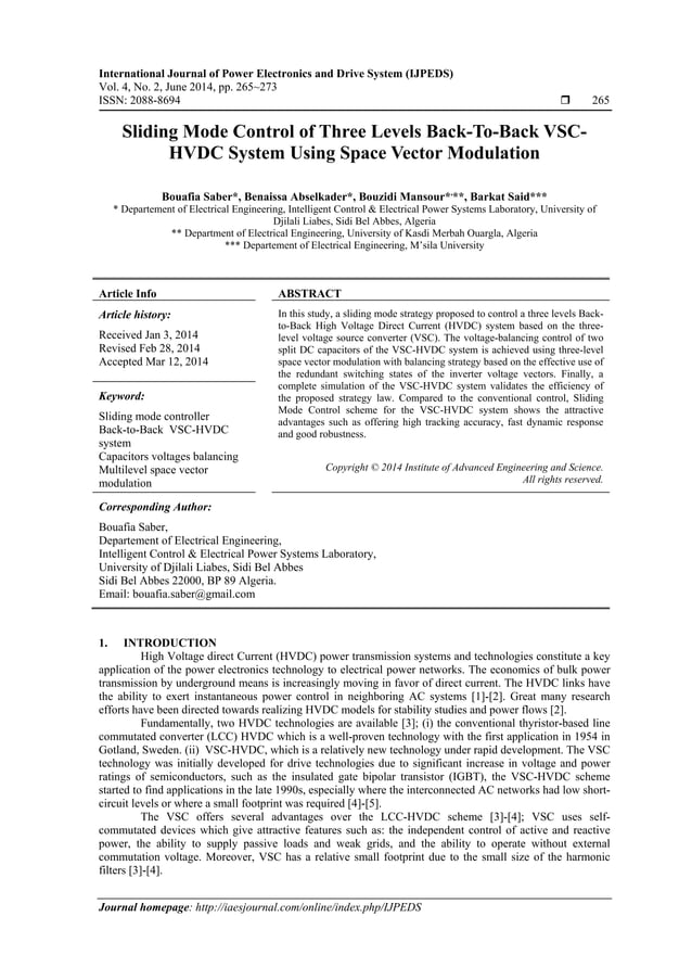Sliding Mode Control of Three Levels Back-To-Back VSC- HVDC System ...