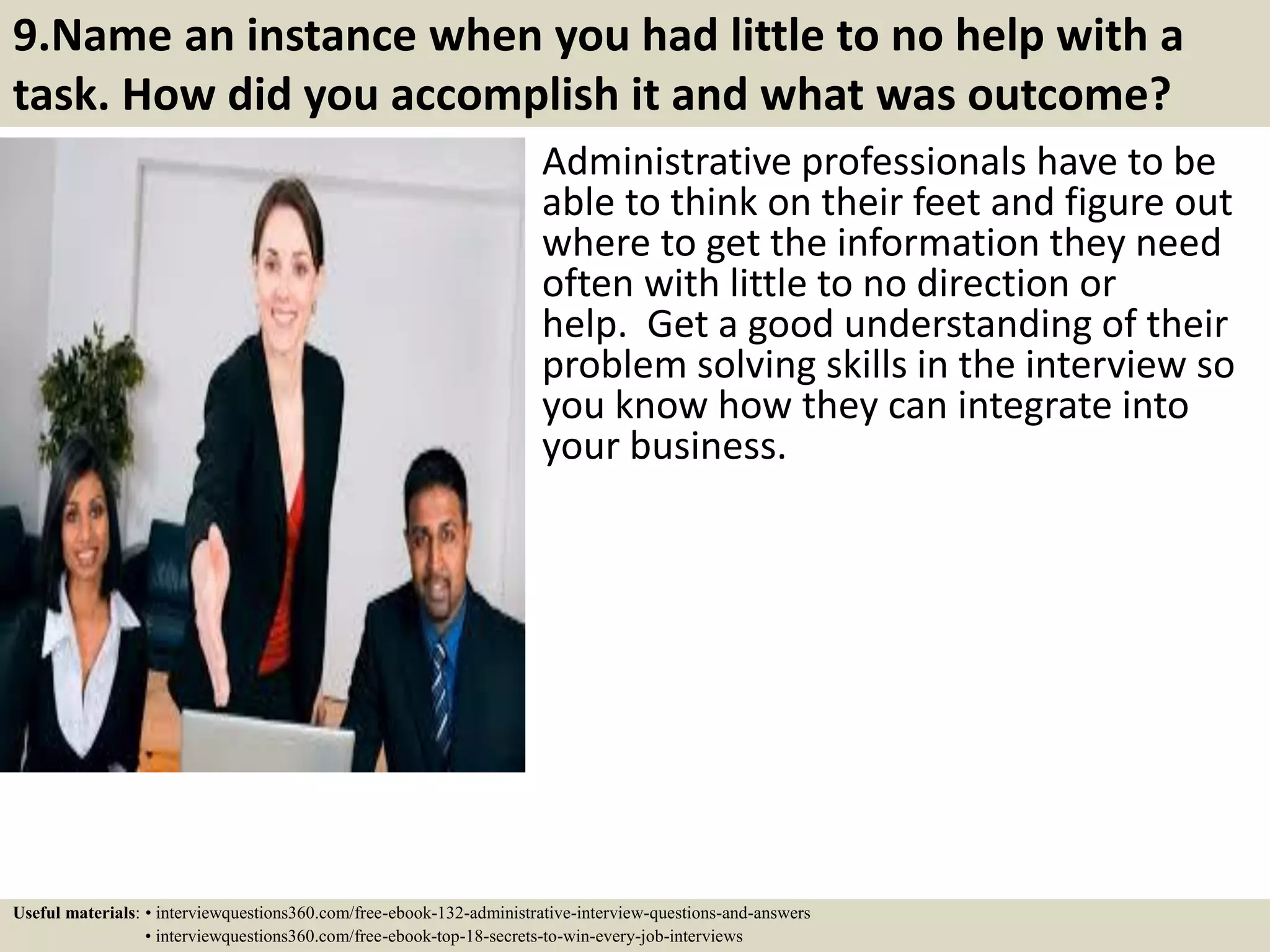 132 administrative interview questions and answers pdf | PPT