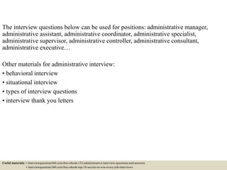 132 administrative interview questions and answers pdf | PDF