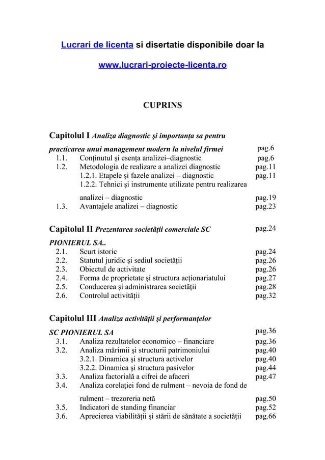 132 analiza diagnostic si importanta sa pentru management www.lucrari-proiecte-licenta.ro
