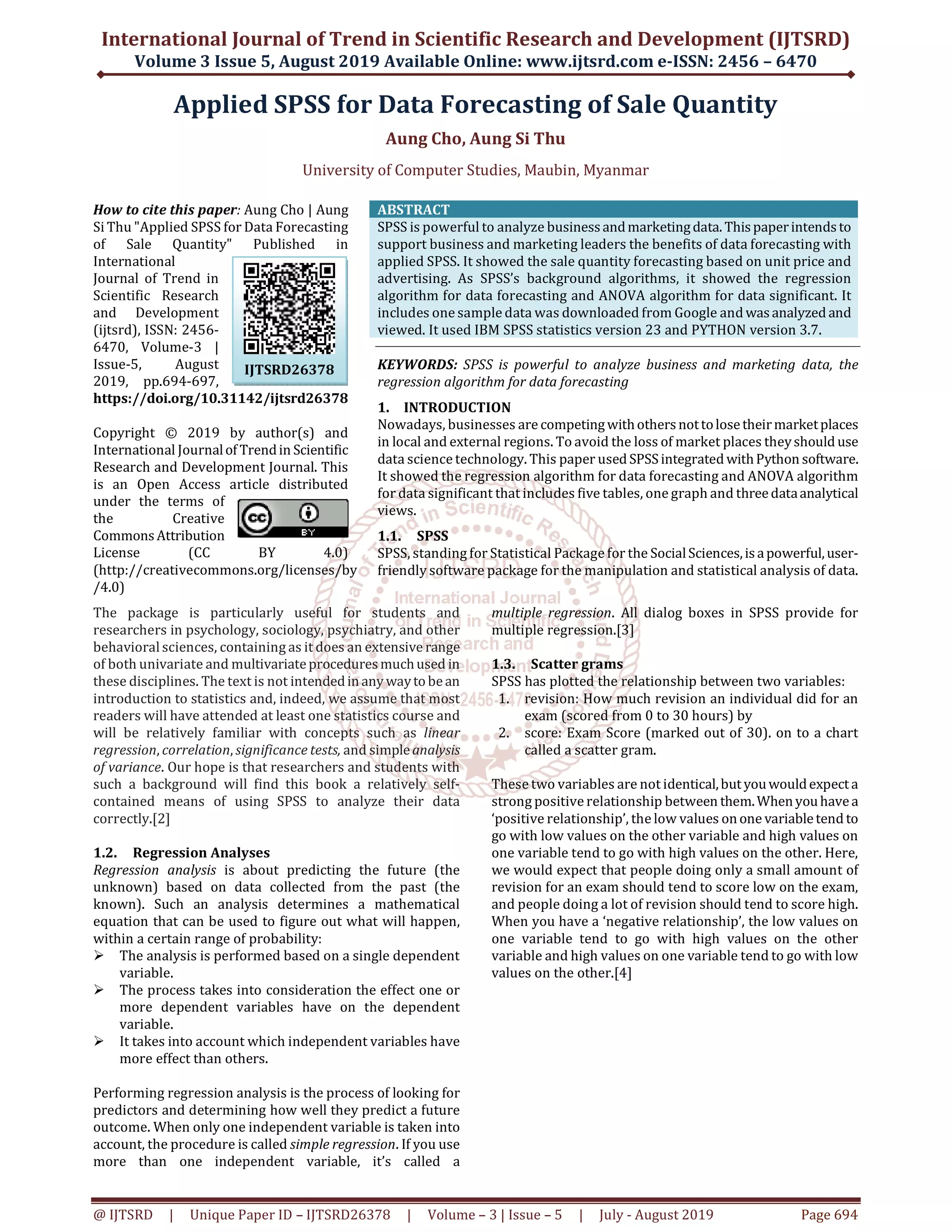 Applied Spss For Data Forecasting Of Sale Quantity Pdf Business