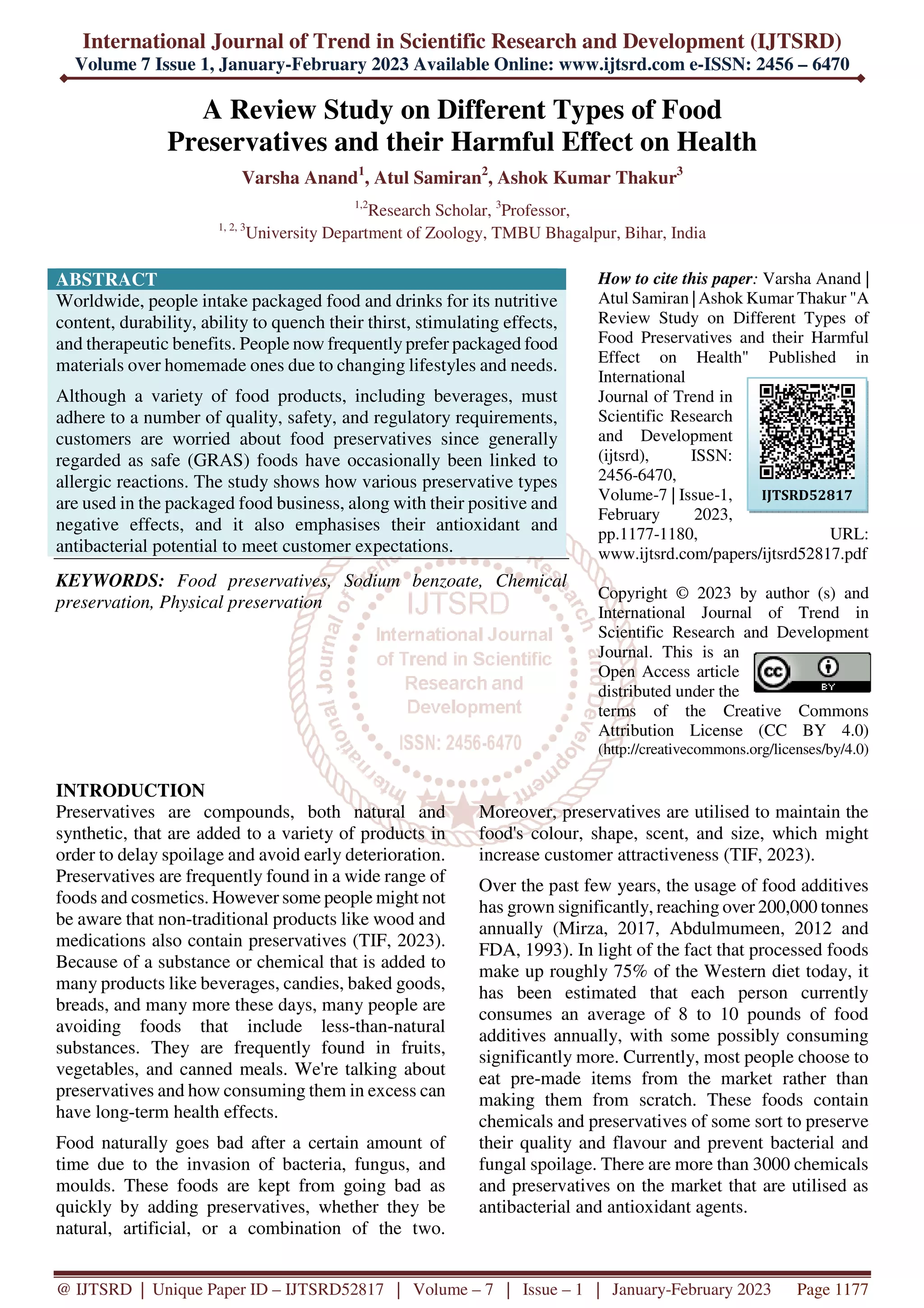 A Review Study on Different Types of Food Preservatives and their ...