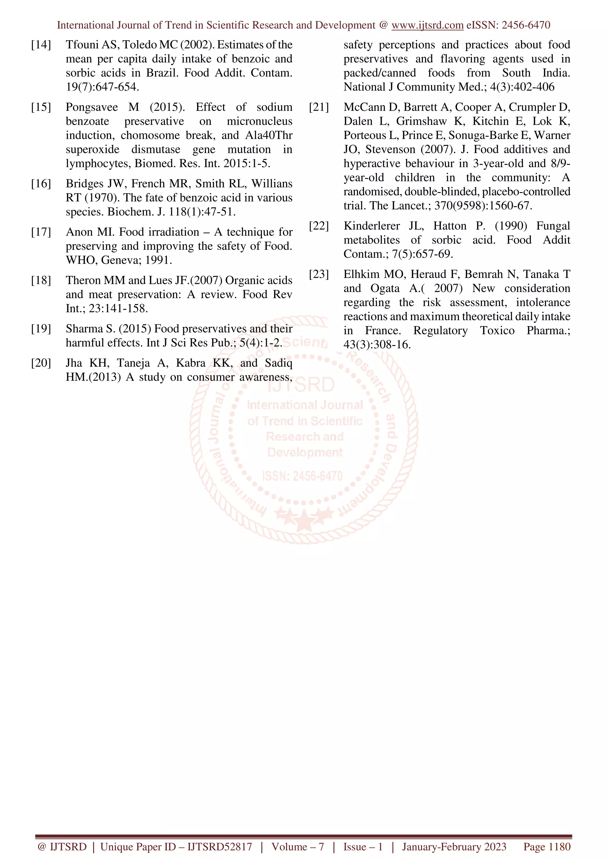 A Review Study on Different Types of Food Preservatives and their ...