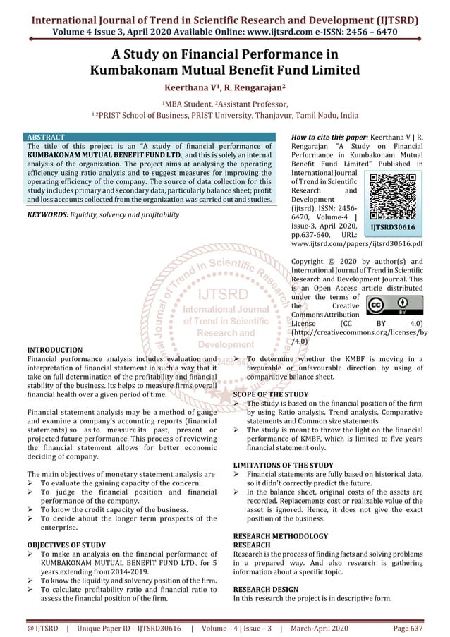A Study on Financial Performance in Kumbakonam Mutual Benefit Fund ...