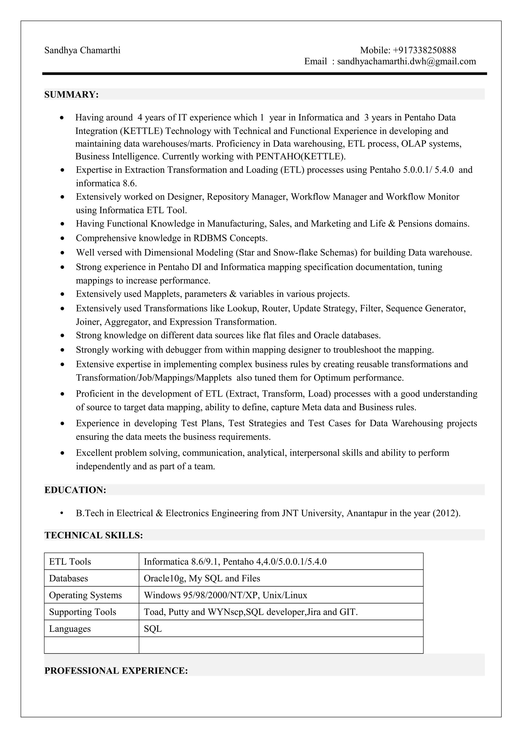 sandhya exp resume | DOC