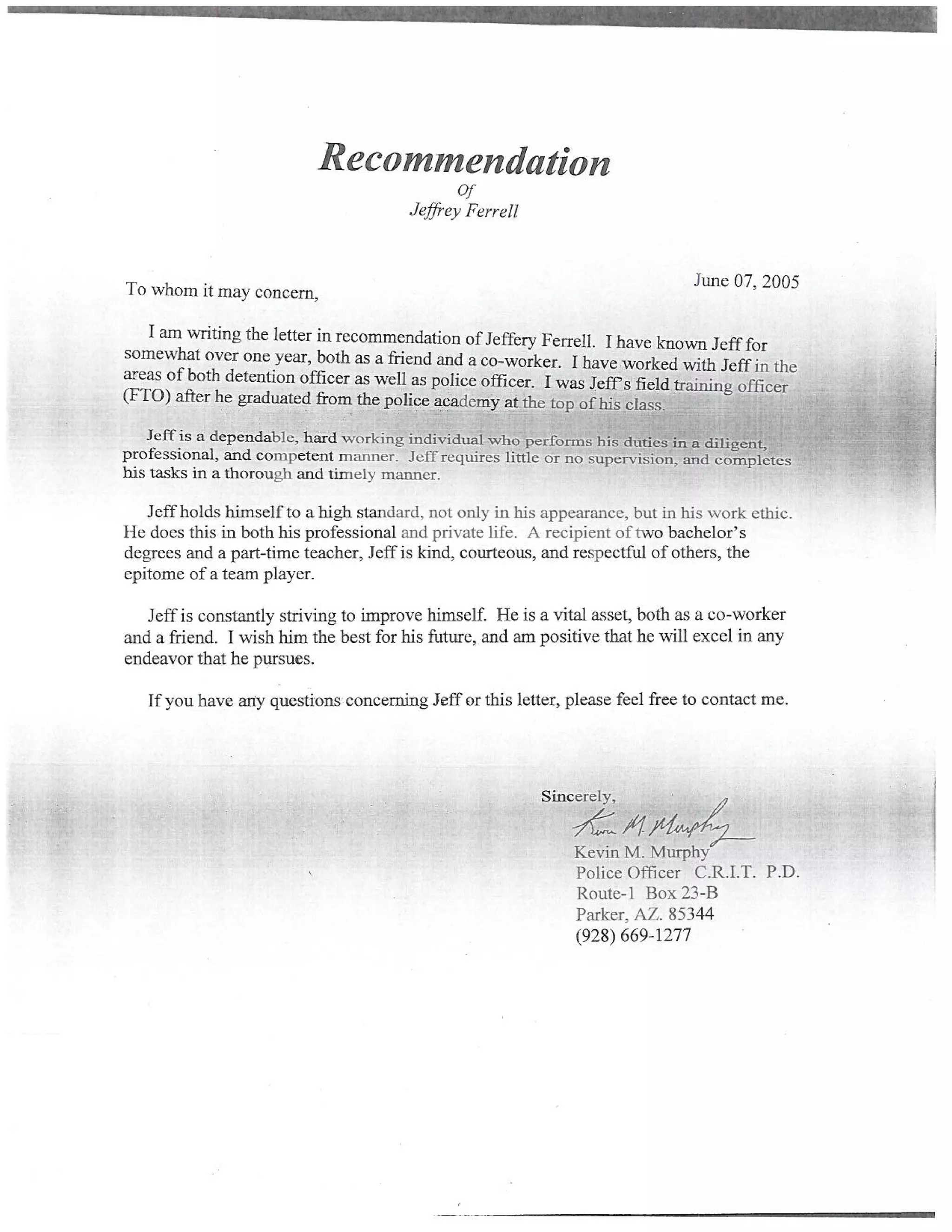letter recommendation crit pd murphy 2005 | PDF