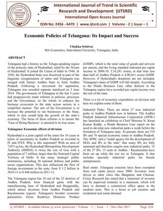 Economic Policies of Telangana: its Impact and Success | PDF