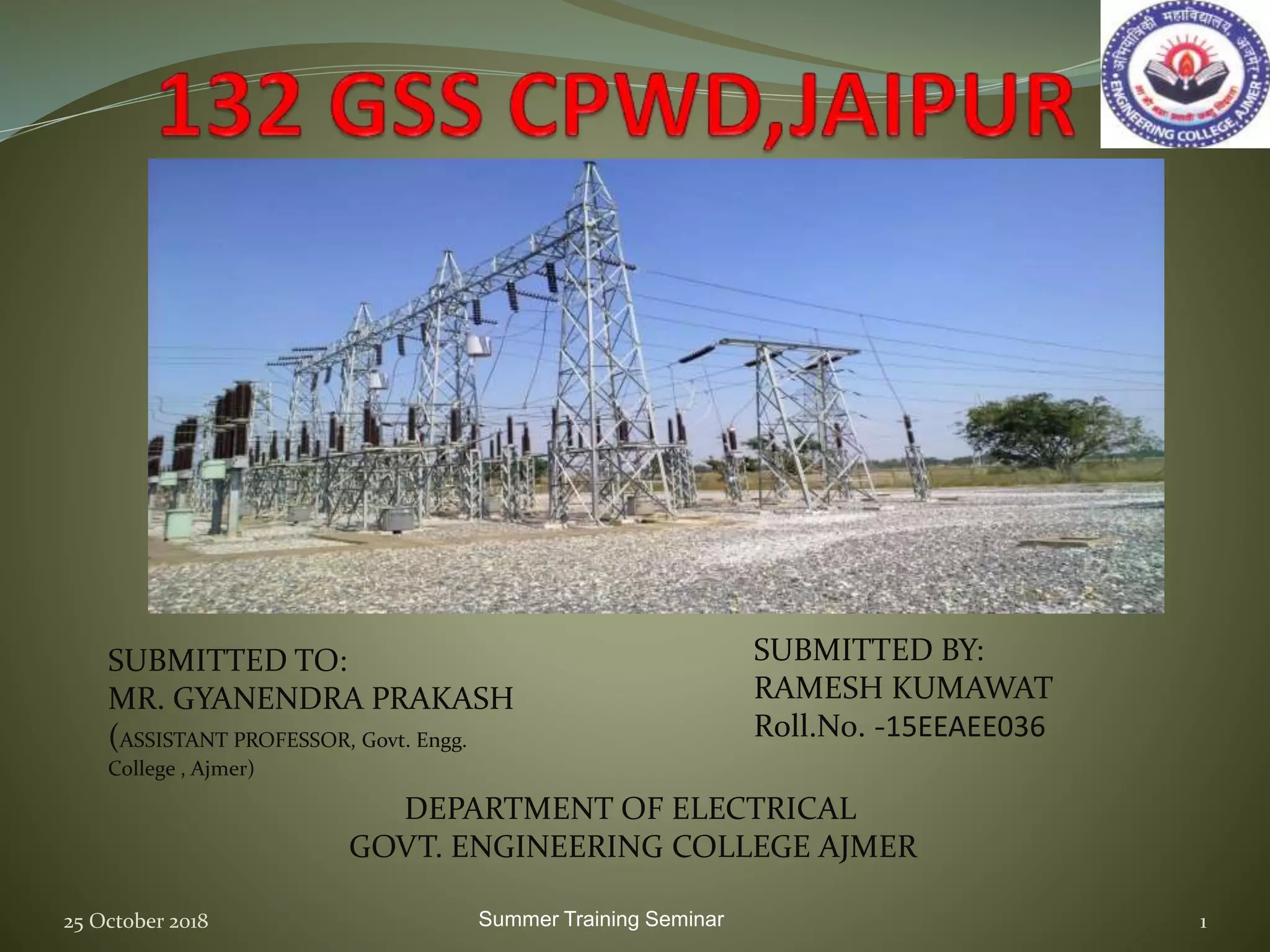 SUMMER TAINING PPT 132 KV GSS CPWD JAIPUR | PPTX