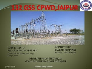 SUMMER TAINING PPT 132 KV GSS CPWD JAIPUR | PPTX