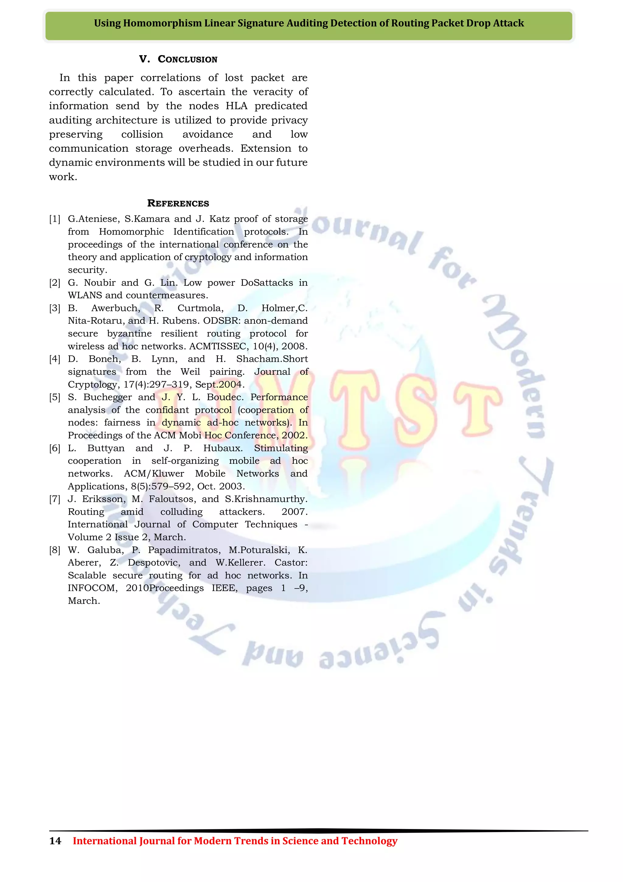 Using Homomorphism Linear Signature Auditing Detection Of Routing Packet Drop Attack Pdf