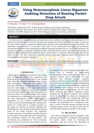 Using Homomorphism Linear Signature Auditing Detection of Routing Packet Drop Attack | PDF