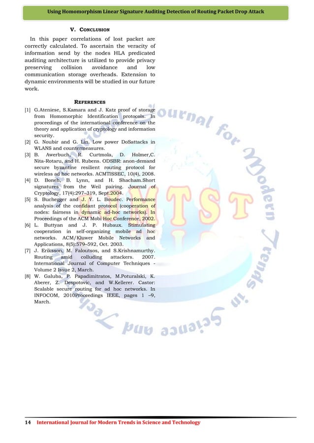 Using Homomorphism Linear Signature Auditing Detection of Routing Packet Drop Attack | PDF