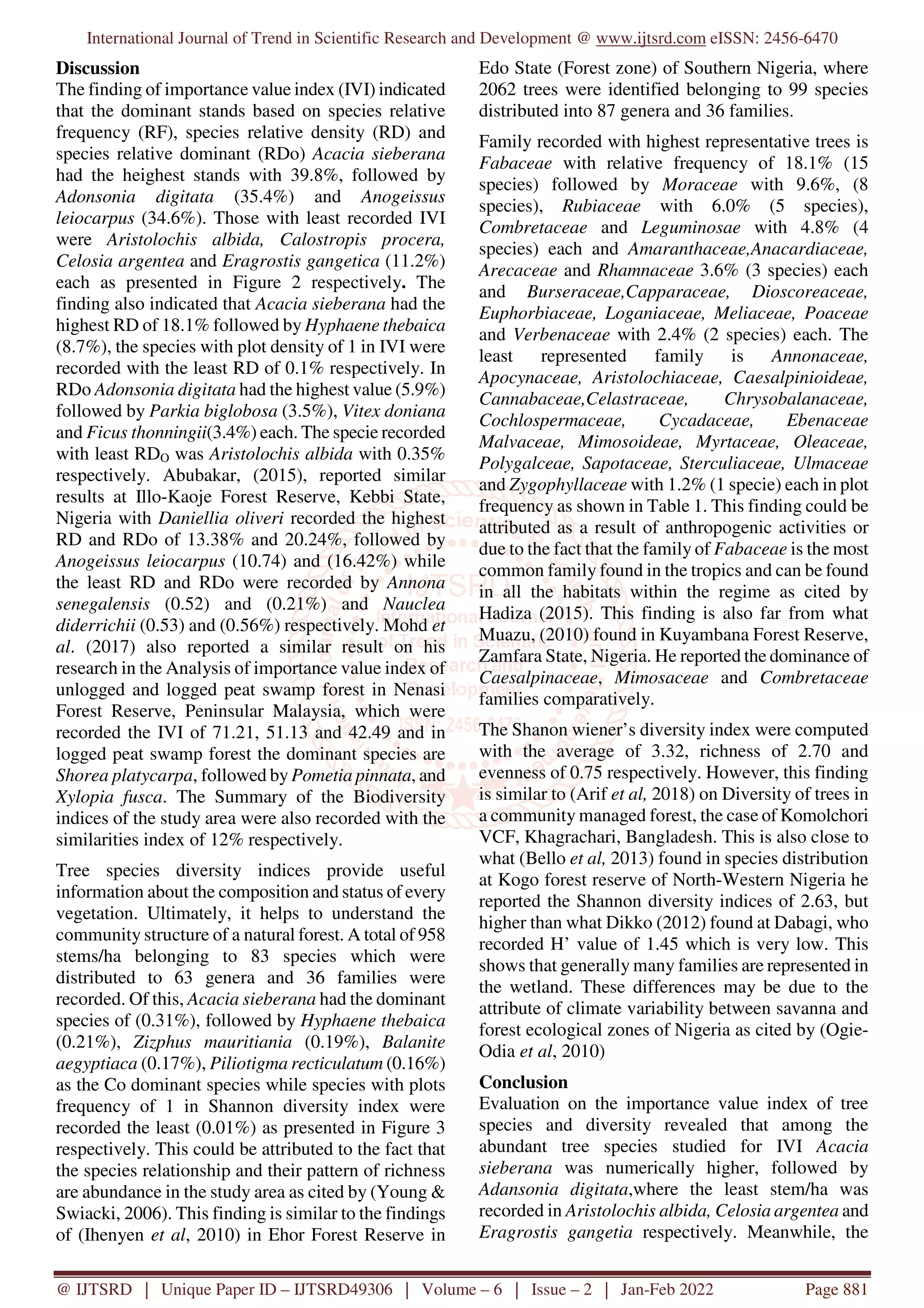 Importance Value Index IVI of Tree Species and Diversity of Baturiya ...