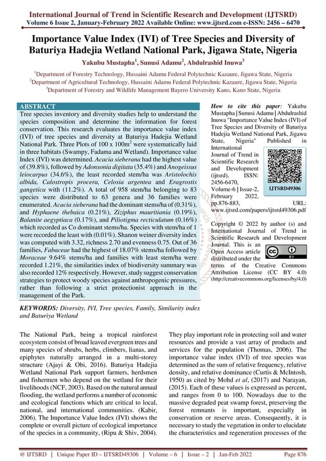 Importance Value Index IVI of Tree Species and Diversity of Baturiya ...