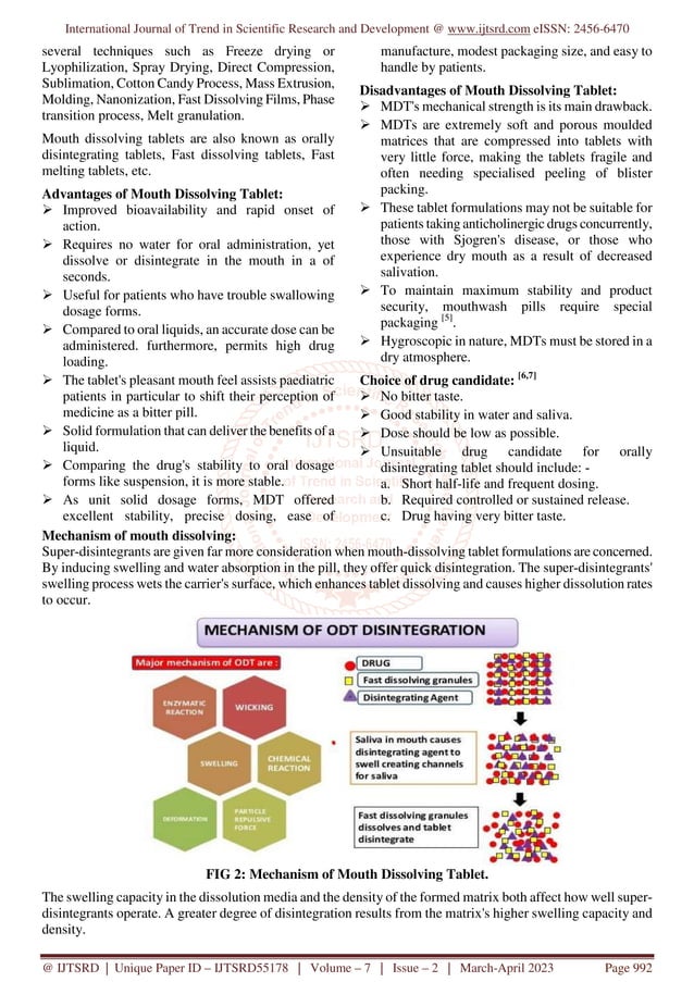Review On Formulation Approaches And Evaluation Parameters Of Mouth Dissolving Tablet Pdf