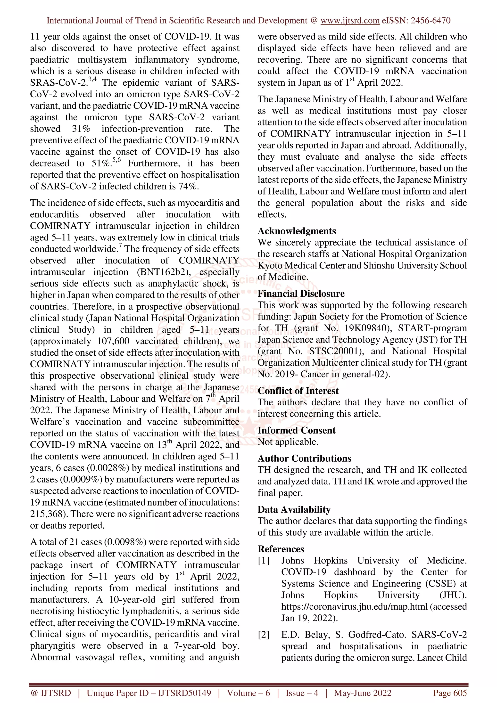 Risk of Side Effects of COMIRNATY Intramuscular Injection for 5 to 11 ...
