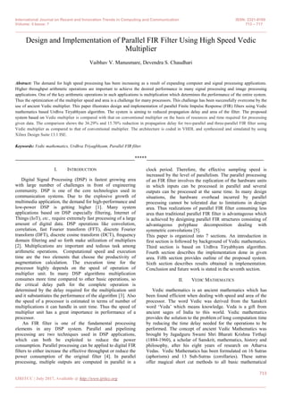 Design and Implementation of Parallel FIR Filter Using High Speed Vedic Multiplier | PDF