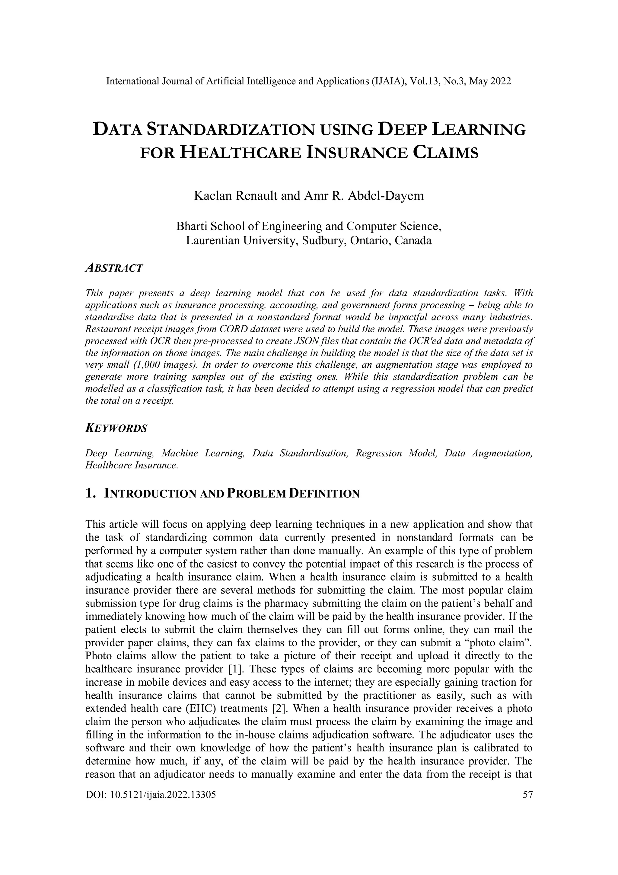 DATA STANDARDIZATION USING DEEP LEARNING FOR HEALTHCARE INSURANCE ...