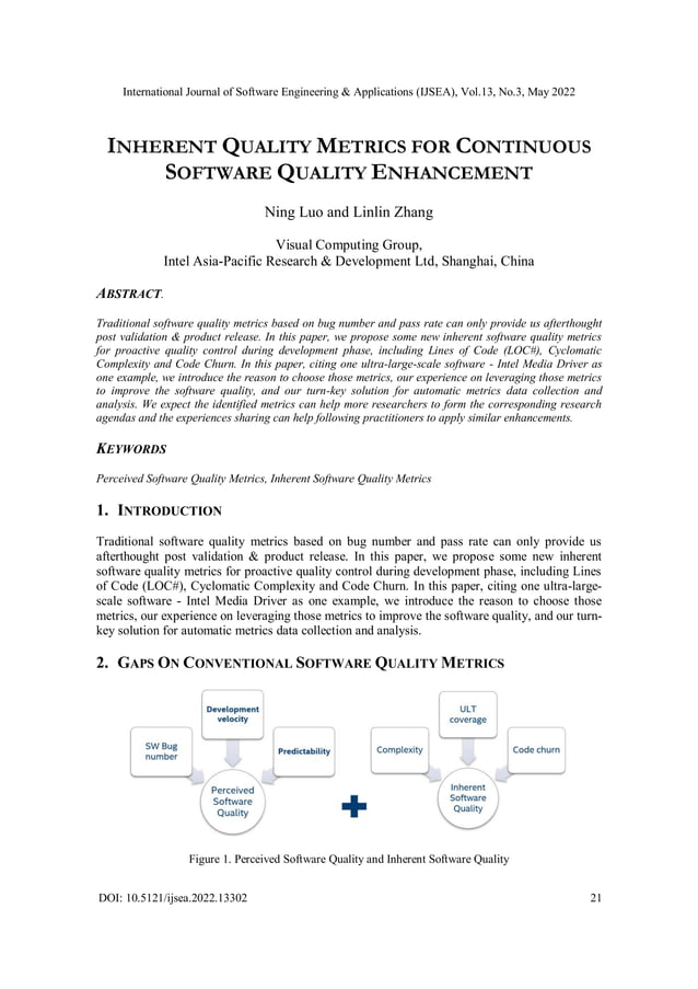 INHERENT QUALITY METRICS FOR CONTINUOUS SOFTWARE QUALITY ENHANCEMENT ...