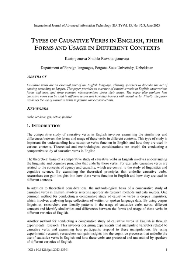 Types of Causative Verbs in English, Their Forms and Usage in Different Contexts | PDF | Science