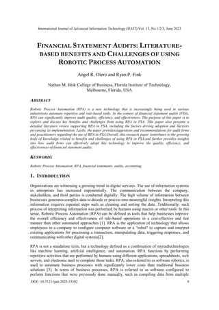 FINANCIAL STATEMENT AUDITS: LITERATUREBASED BENEFITS AND CHALLENGES OF USING ROBOTIC PROCESS ...