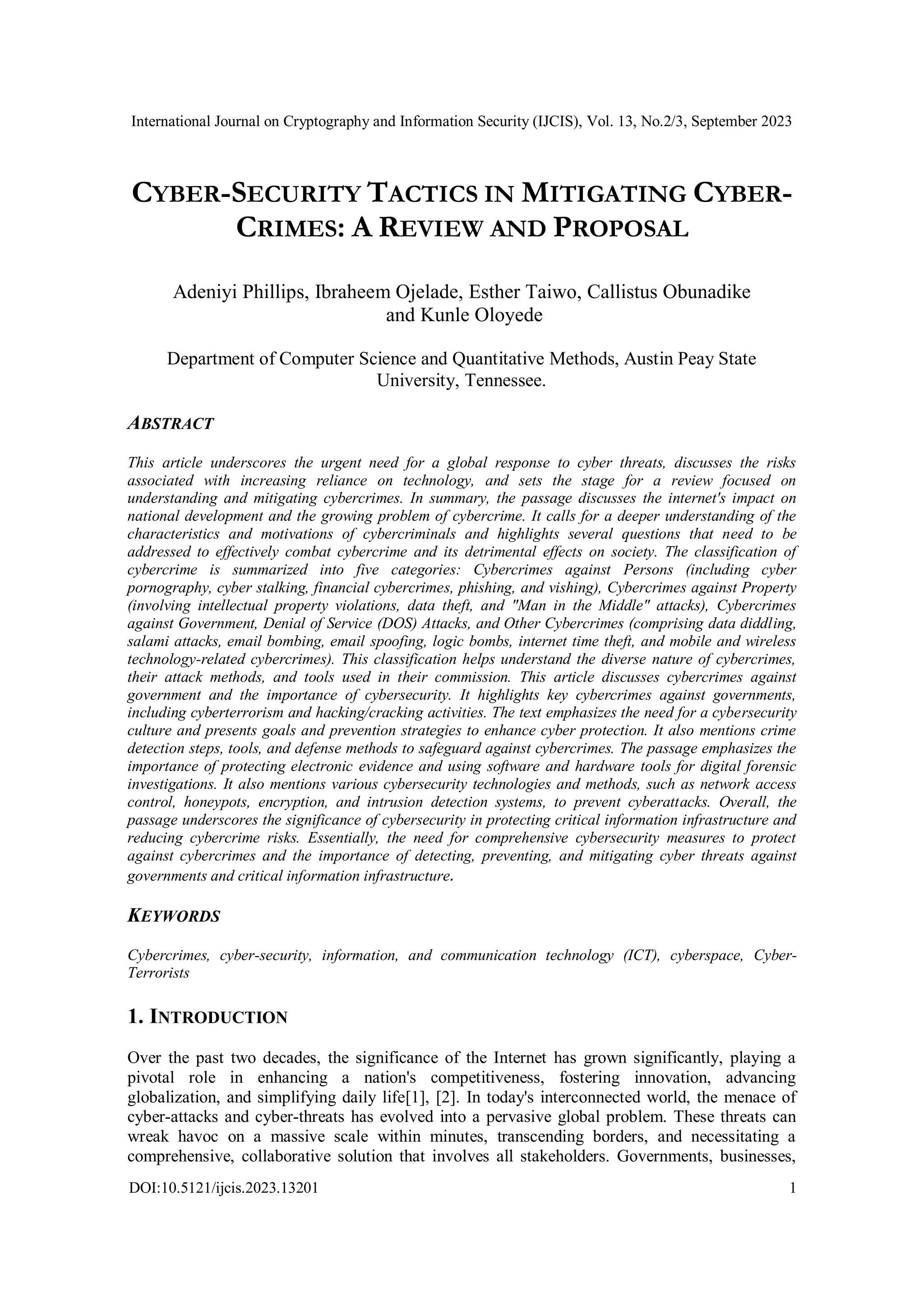 CYBER-SECURITY TACTICS IN MITIGATING CYBER-CRIMES: A REVIEW AND ...