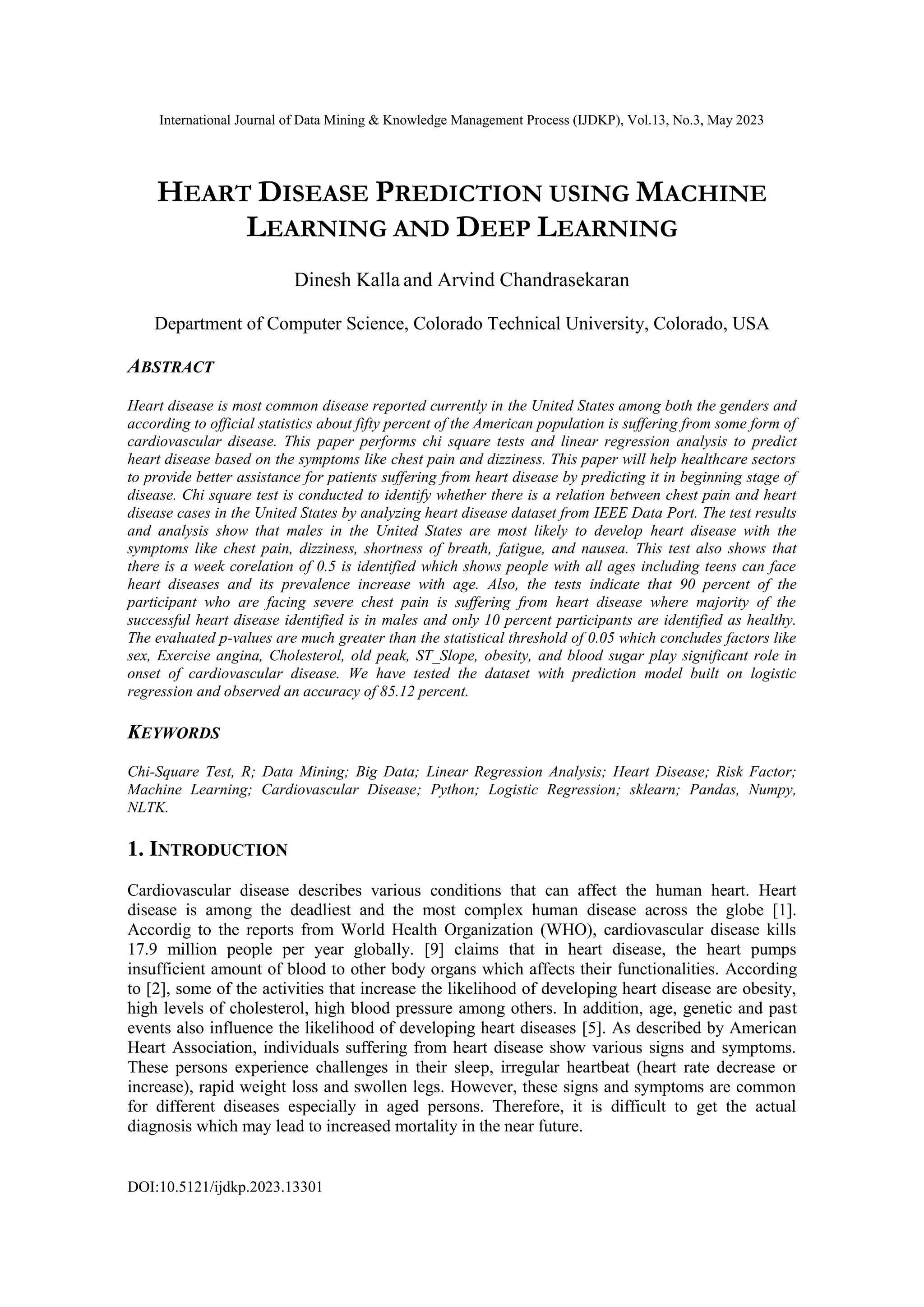 Heart Disease Prediction Using Machine Learning And Deep Learning Pdf