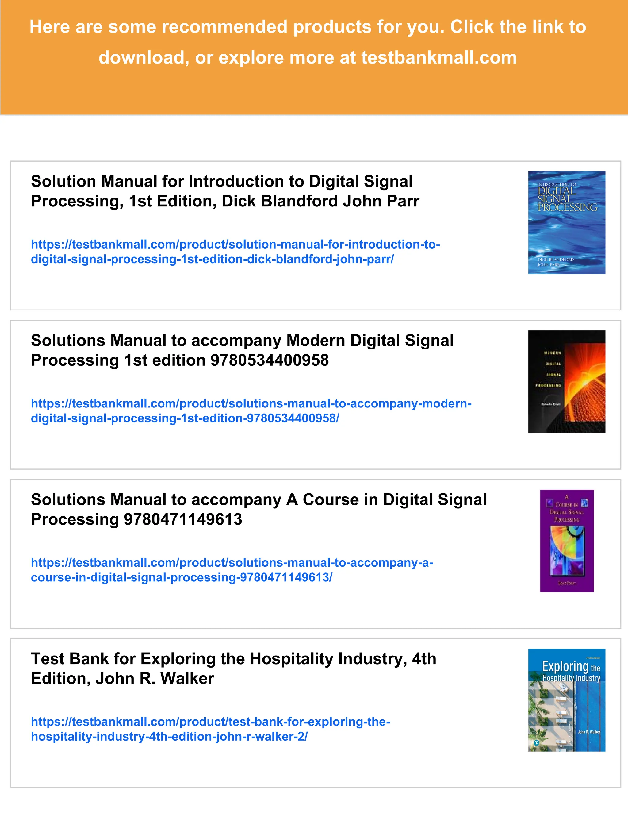 Solution Manual for Introduction to Digital Signal Processing Dick ...