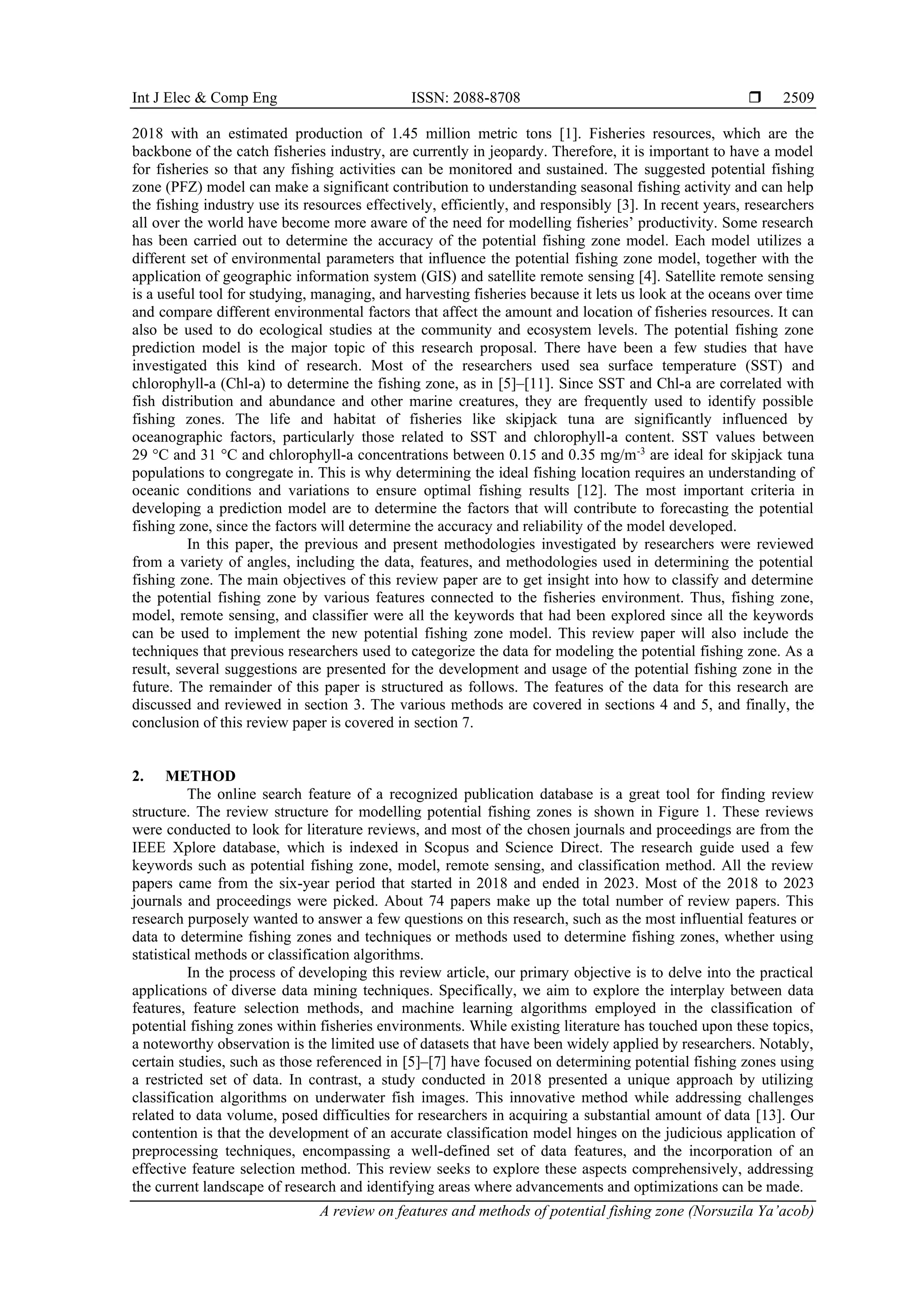 A review on features and methods of potential fishing zone | PDF