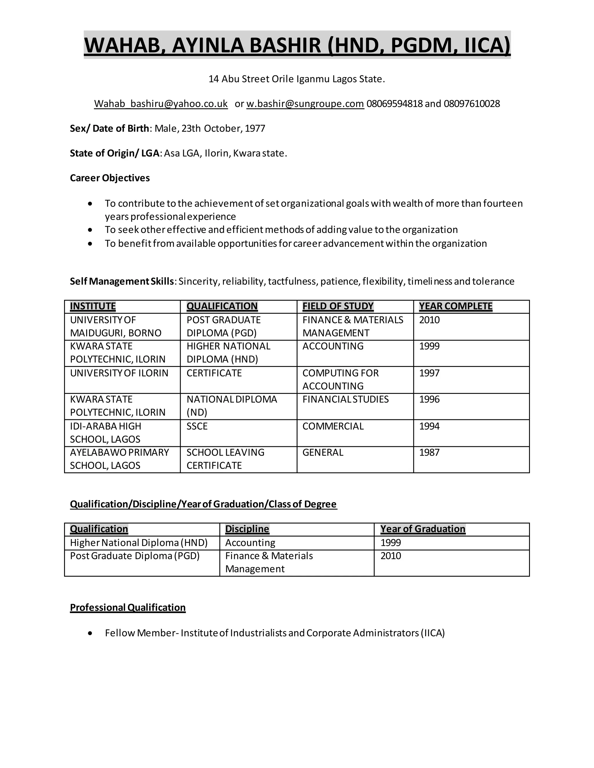 Abdulwahab Bashir Cv Pdf