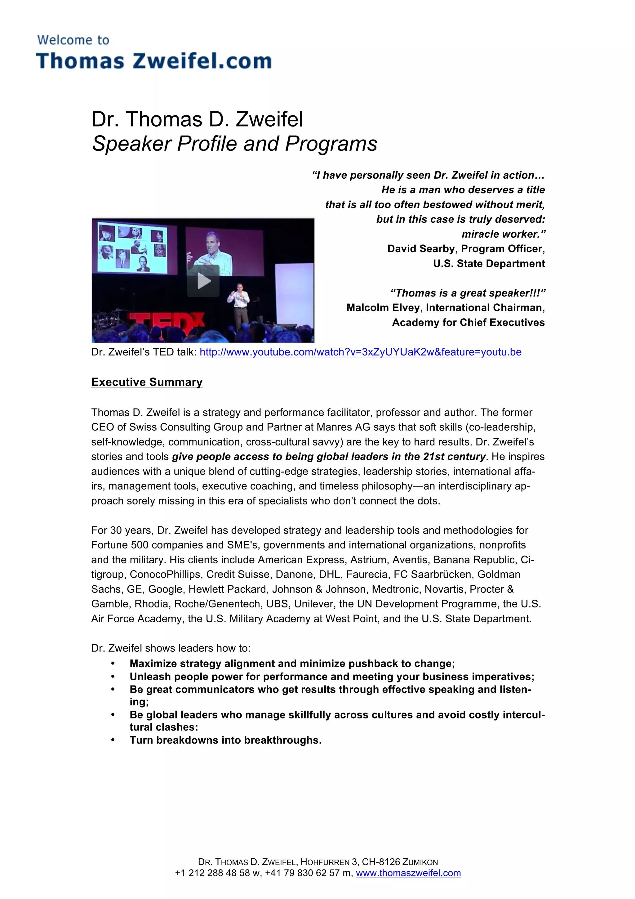 Thomas Zweifel Speaker Profile | PDF