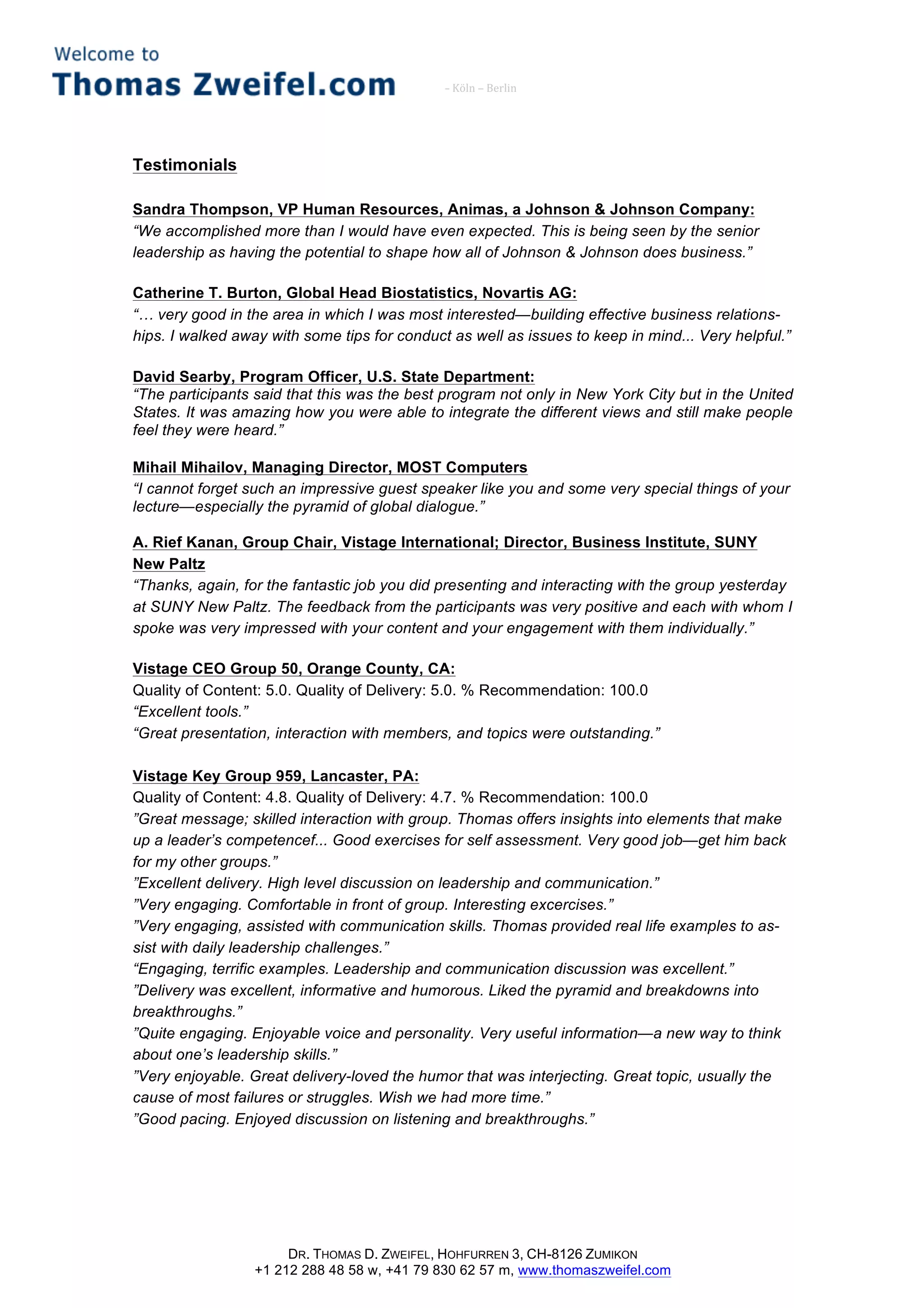 Thomas Zweifel Speaker Profile | PDF | Large Business | Business