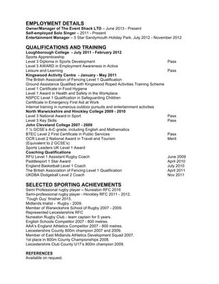 Sam Southall CV. | PDF | Business Administration | Business