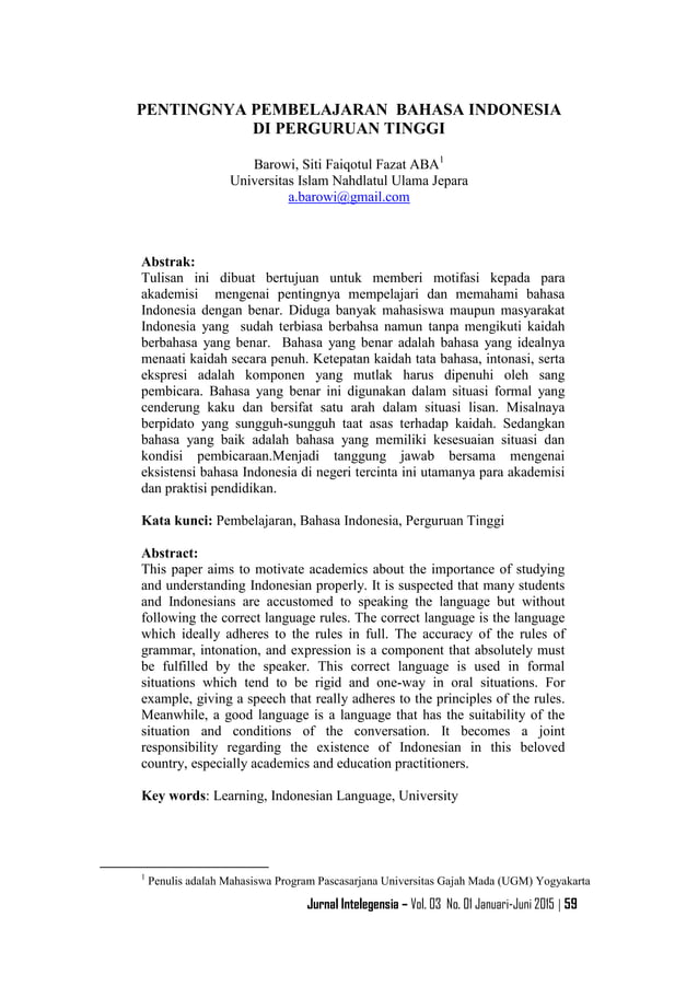 pentingnya belajar bahasa indonesia bagi setiap pemuda | PDF