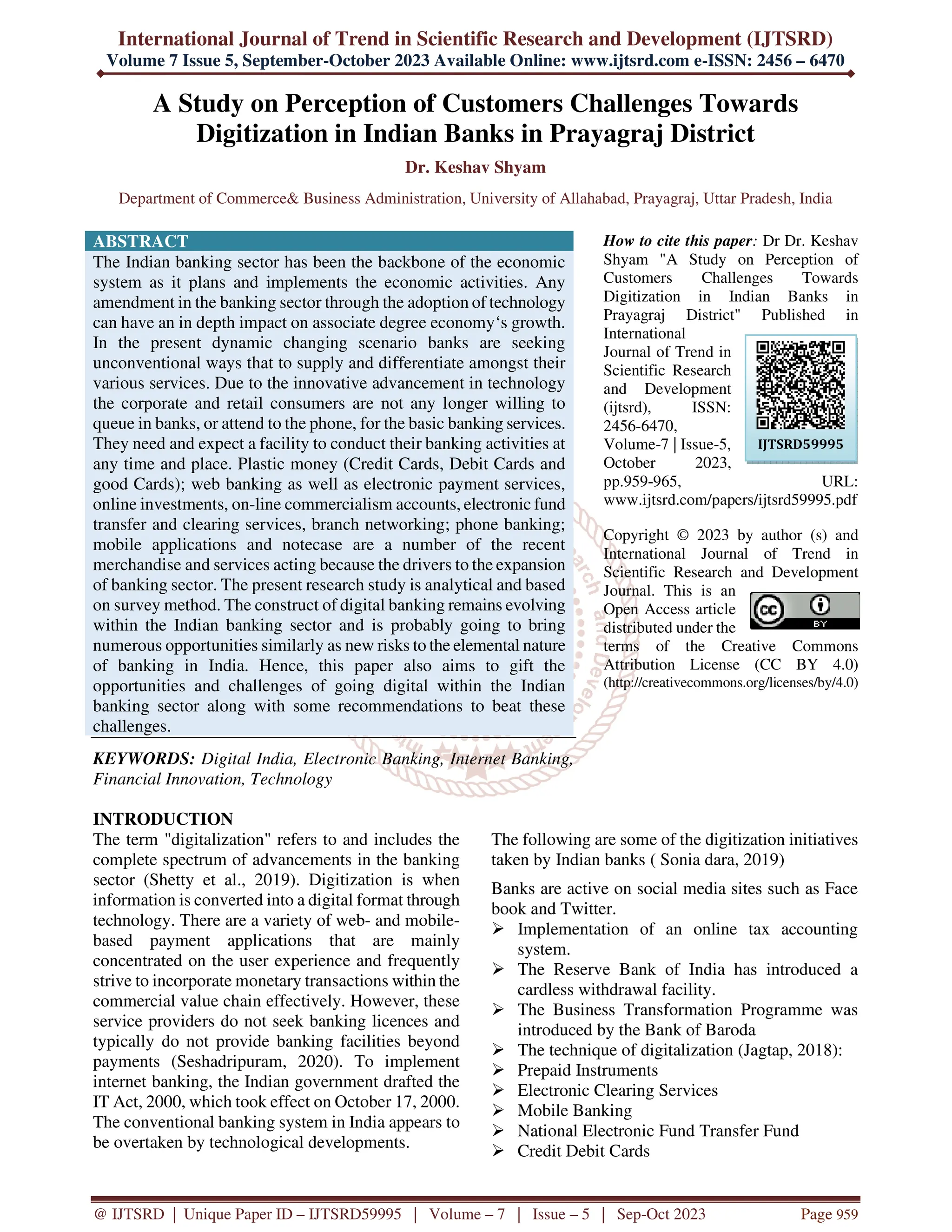 A Study on Perception of Customers Challenges Towards Digitization in ...