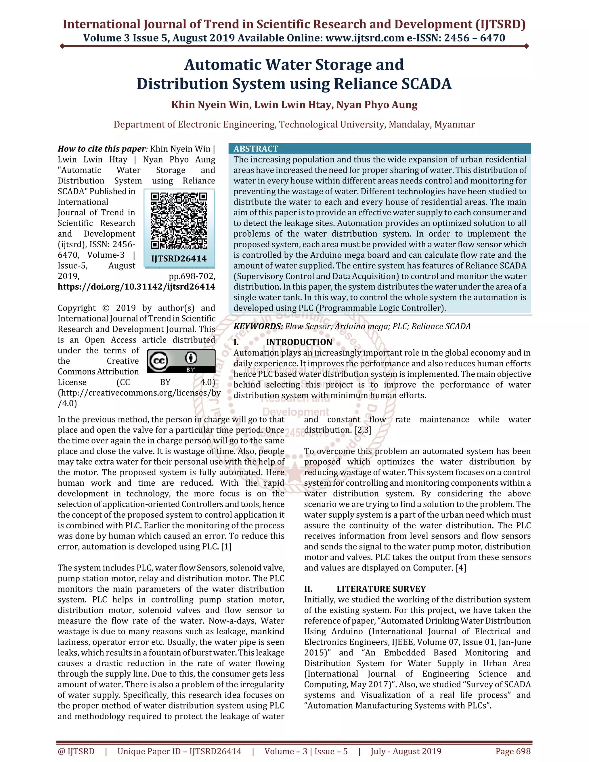 Automatic Water Storage And Distribution System Using Reliance Scada Pdf