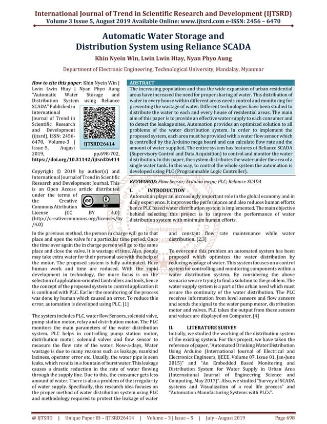 Automatic Water Storage and Distribution System using Reliance SCADA | PDF
