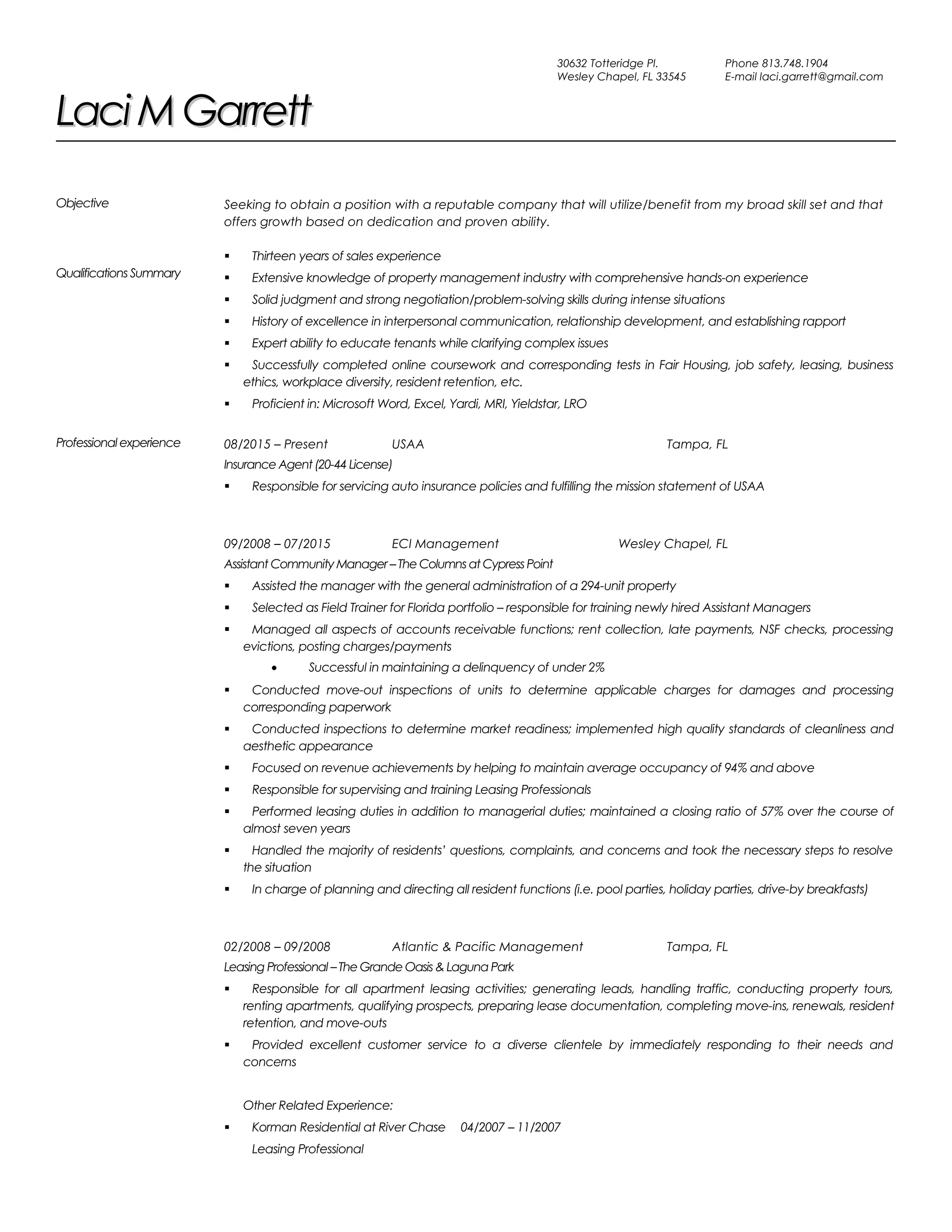 Laci M Garrett Resume | DOC | Office Property | Real Estate
