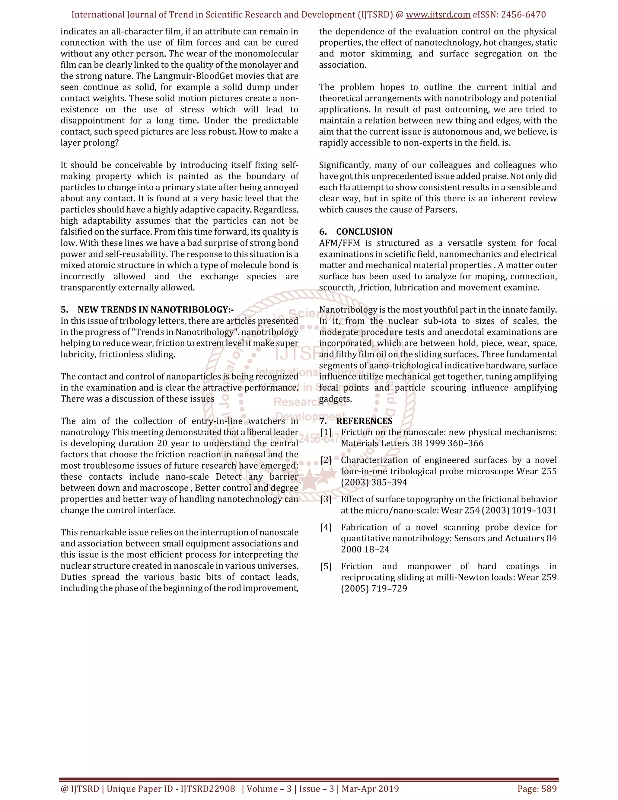 Nanotribology and its Need A Review | PDF