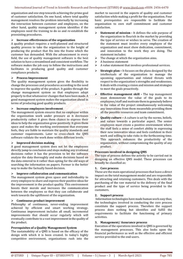 Quality Management System A Much Needed Tool to Ensure Total Quality ...