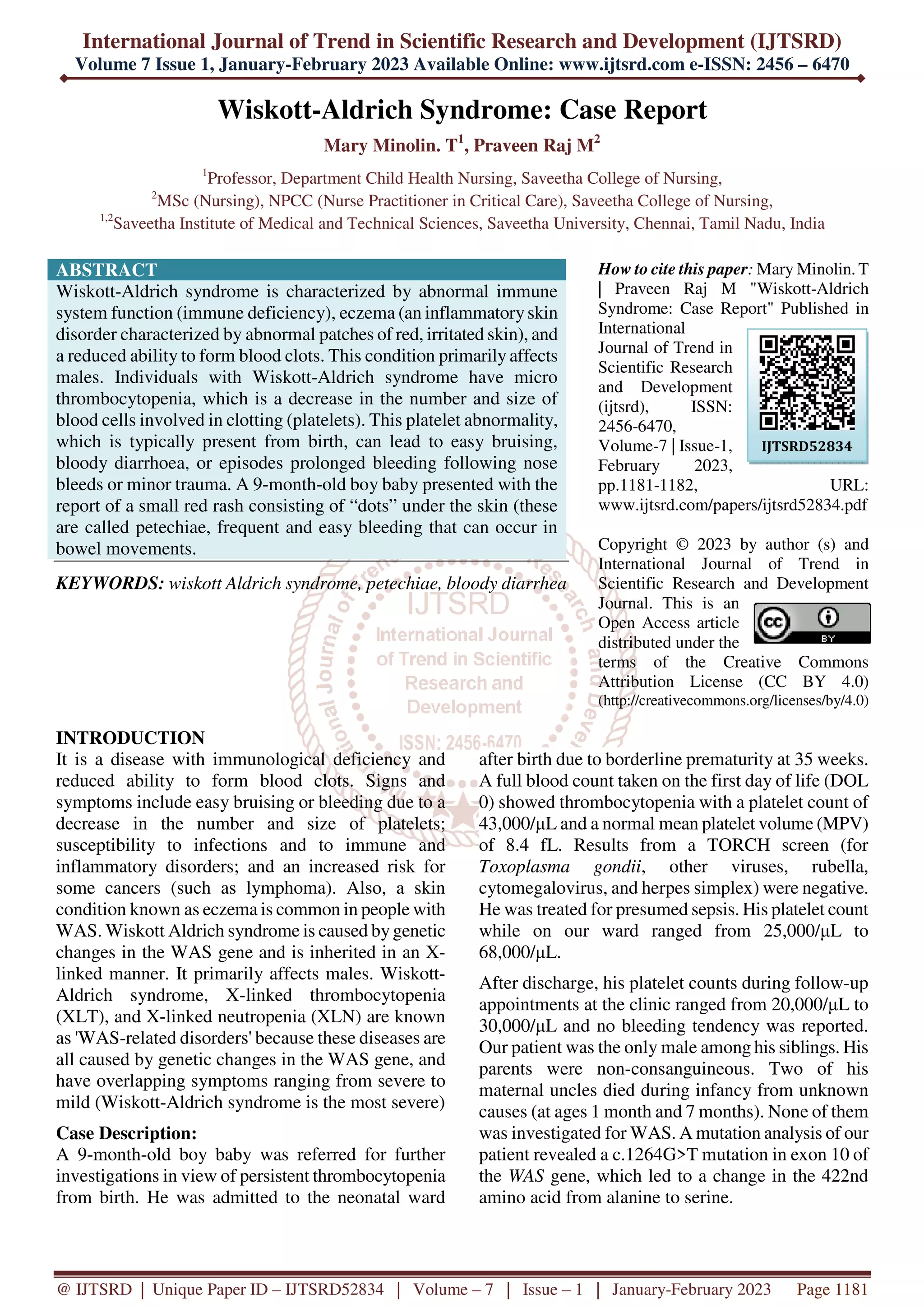 Wiskott Aldrich Syndrome Case Report | PDF